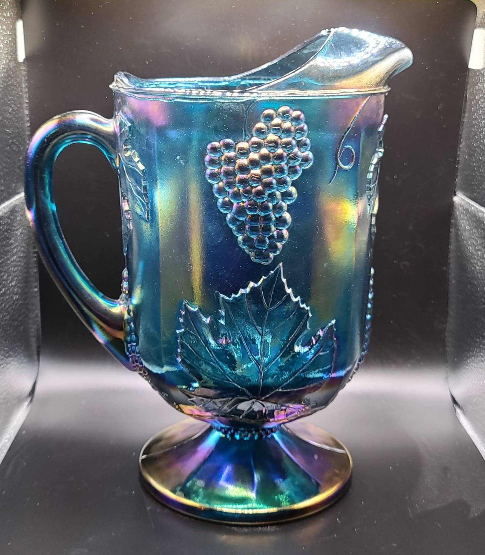 Indiana Glass Carnival Glass Pitcher and Goblets Grapes and Leaves ...