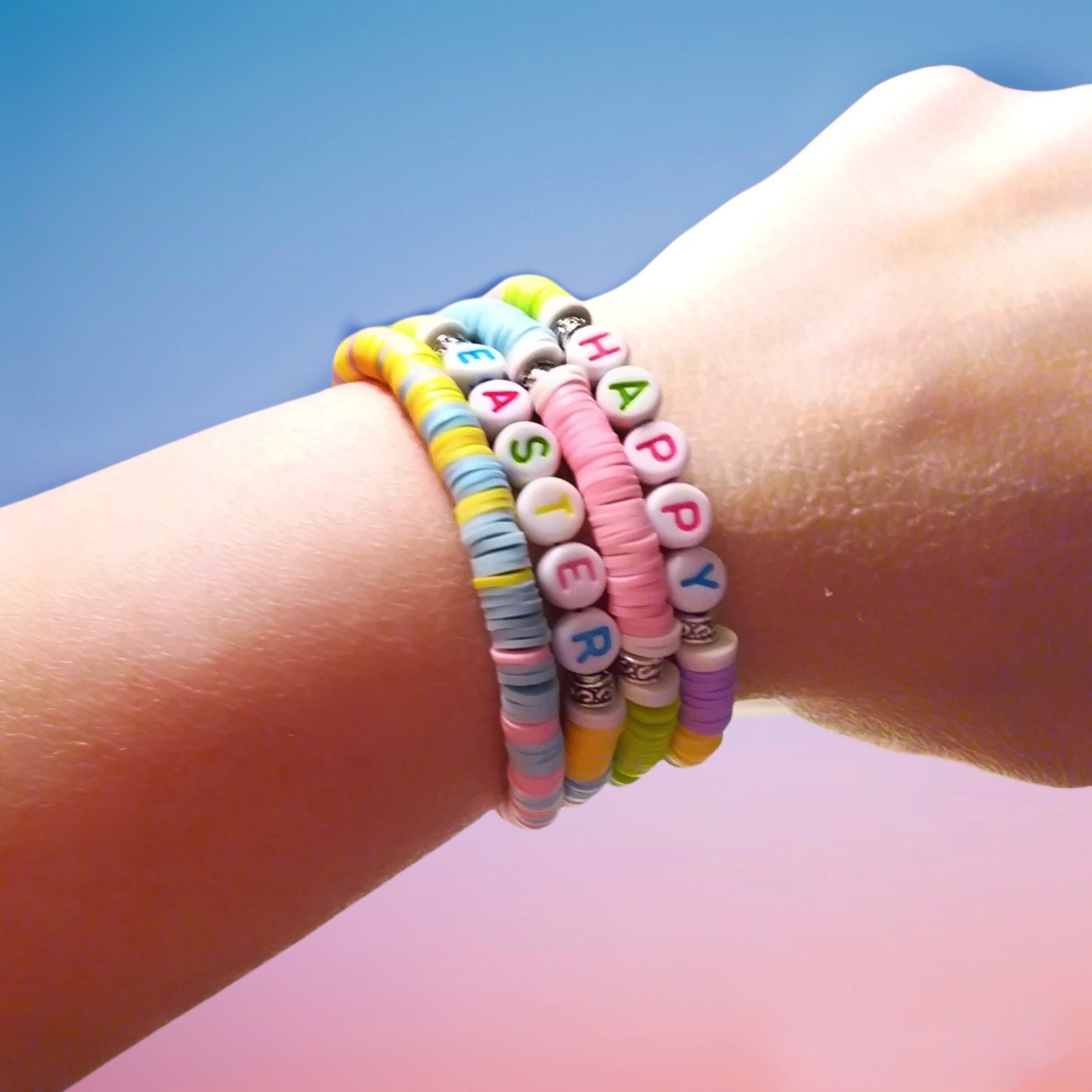 Happy Easter Spring Heishi Stack Bracelet Easter Spring Pastel Polymer ...