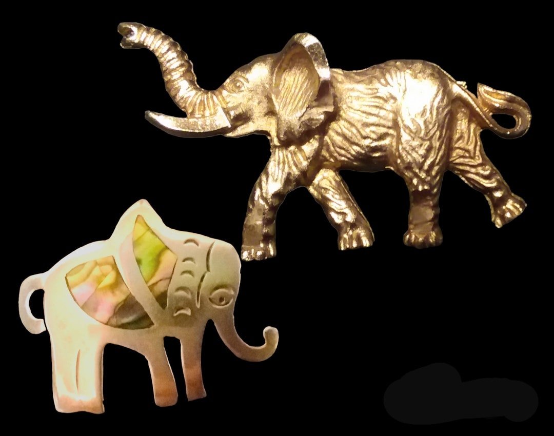 Vintage Lucky Elephant Pin Good Luck Brooch Abalone Silver Gold Lucky ...