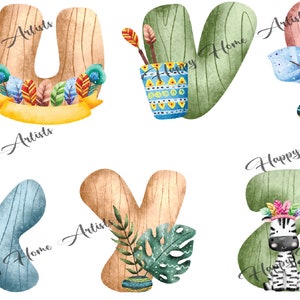 Watercolor Jungle Animal Alphabet Clipart, Animal Letters, Sublimation ...