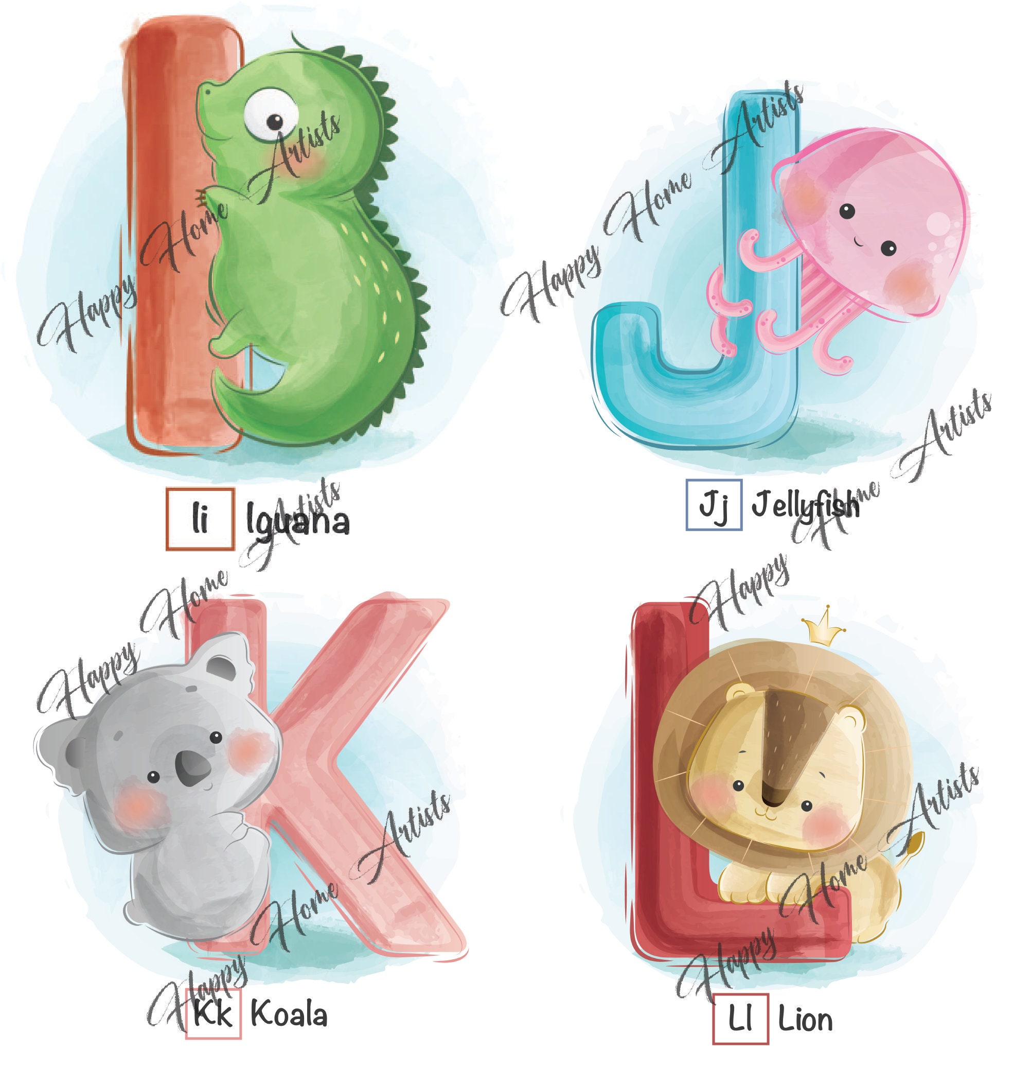 Watercolor Animal Alphabet Number Set, Clipart, Animal Letters ...