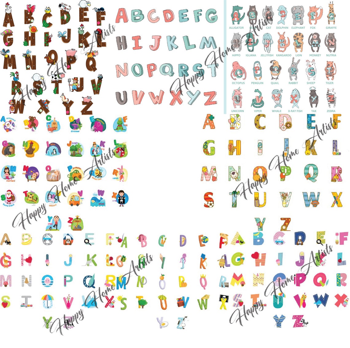 47 Designs of Animal Alphabet Bundle, Animal Letter, Baby Shower ...