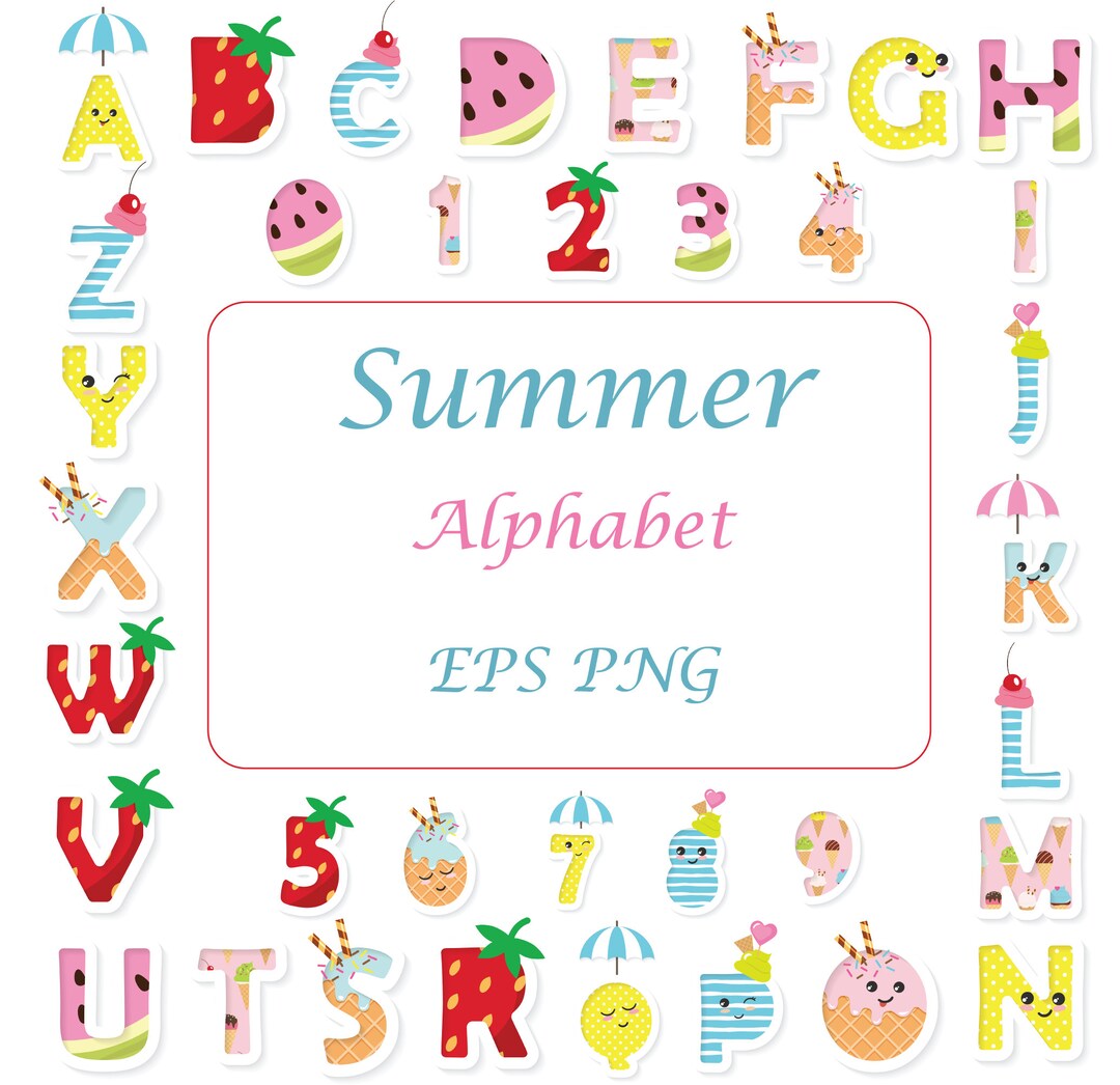 Summer Doodle Alphabet Number, Summer PNG Letters, Numbers & Letters ...