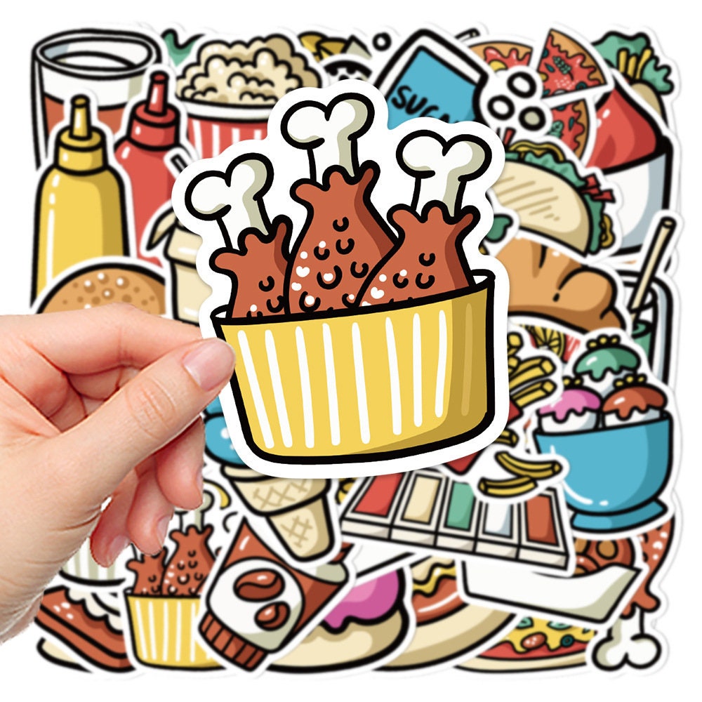 44-50 PCS Delicious Food Stickers Pack, Cute Cartoon Fast Food Stickers ...