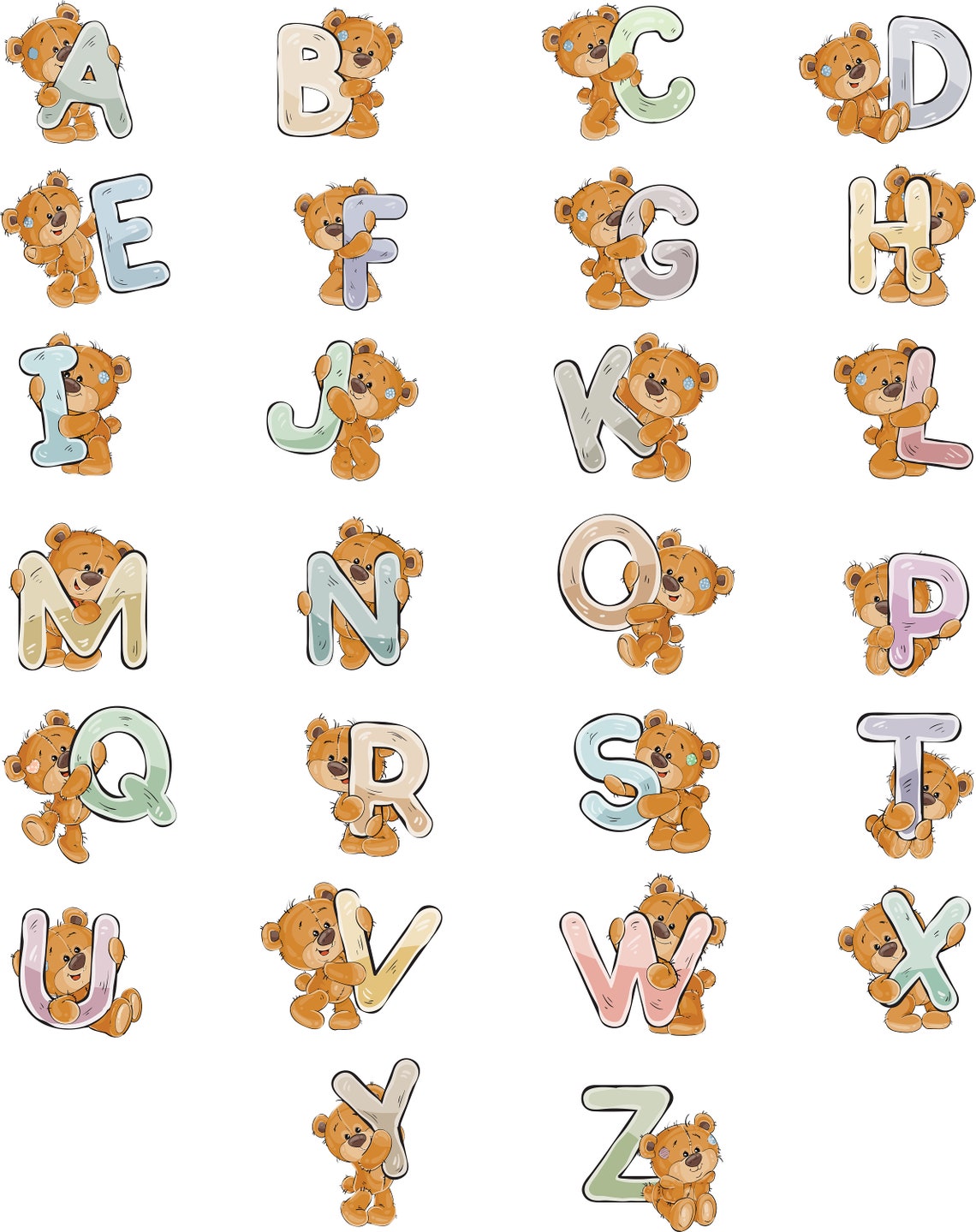 Teddy Bear Alphabet Clipart, Bear Letters, Bear Birthday, Sublimation ...