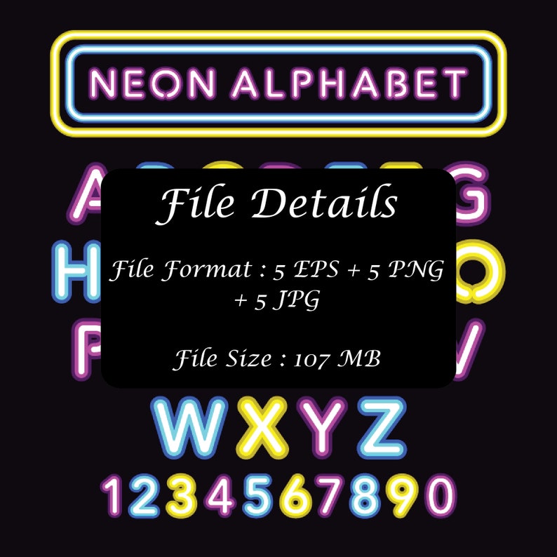 4 Sets of Neon Alphabet Clipart, Neon Letters, Neon Sublimation Design ...