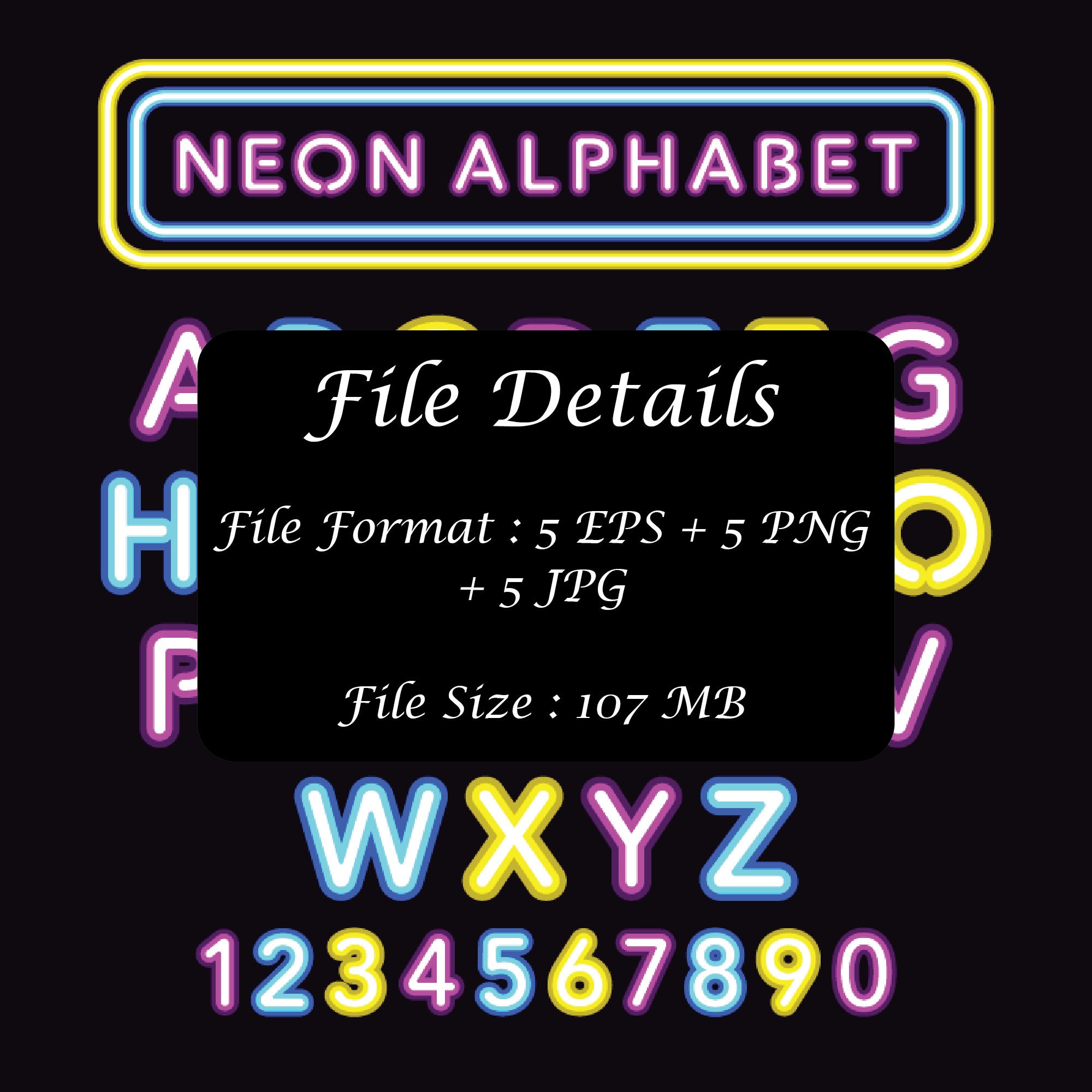 4 Sets of Neon Alphabet Clipart, Neon Letters, Neon Sublimation Design ...