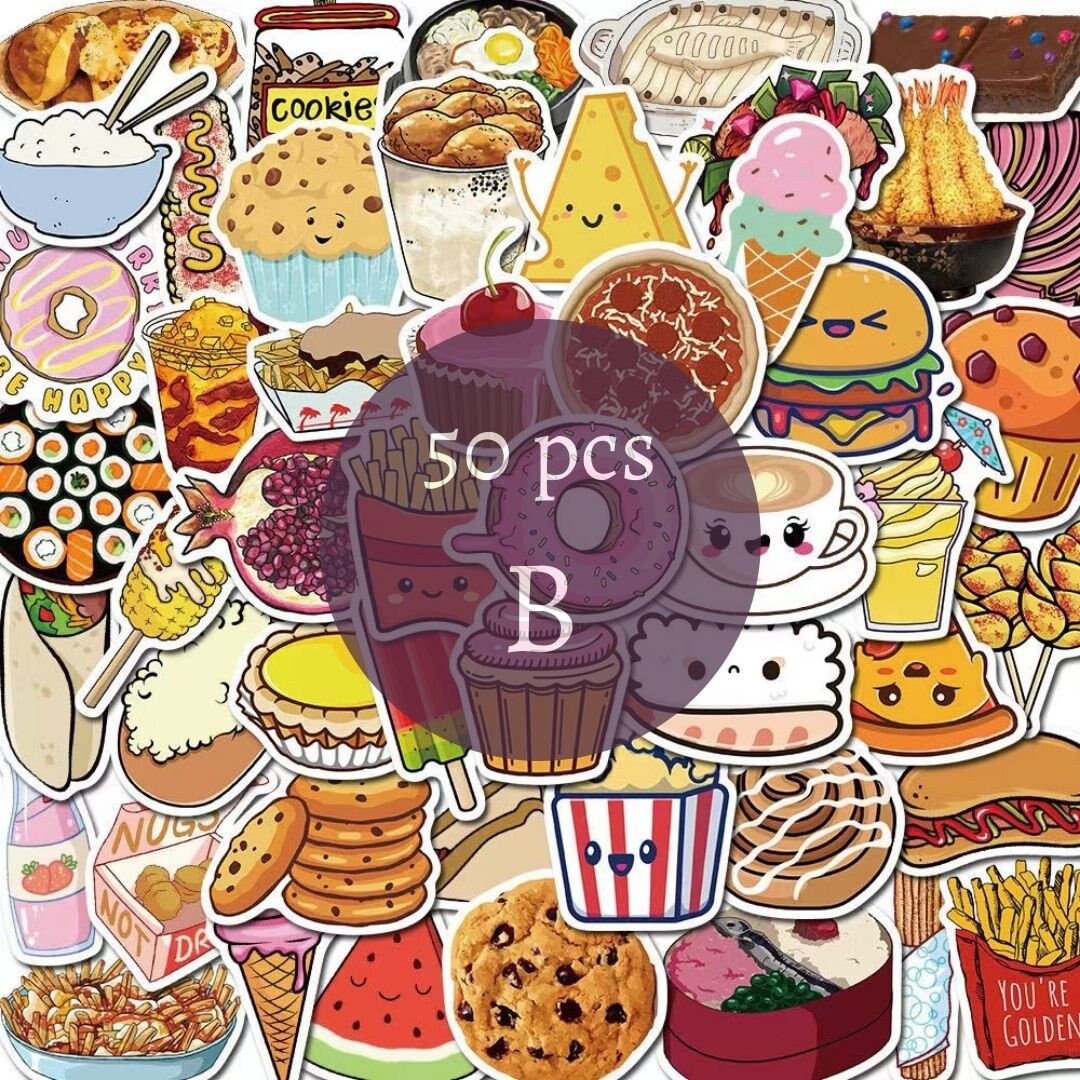 44-50 PCS Delicious Food Stickers Pack, Cute Cartoon Fast Food Stickers ...