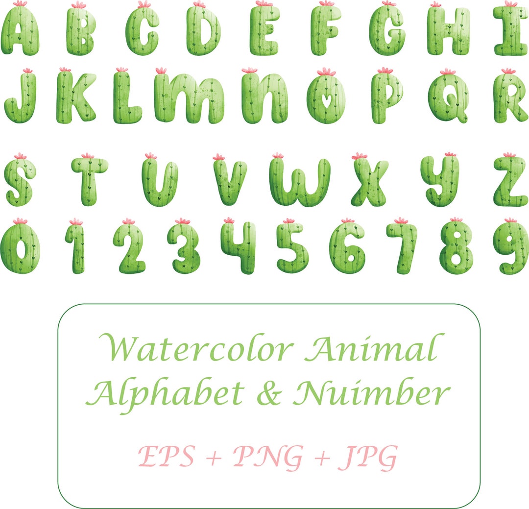 Cactus Alphabets and Numbers Clipart, Cactus Alphabet, Succulent Font ...