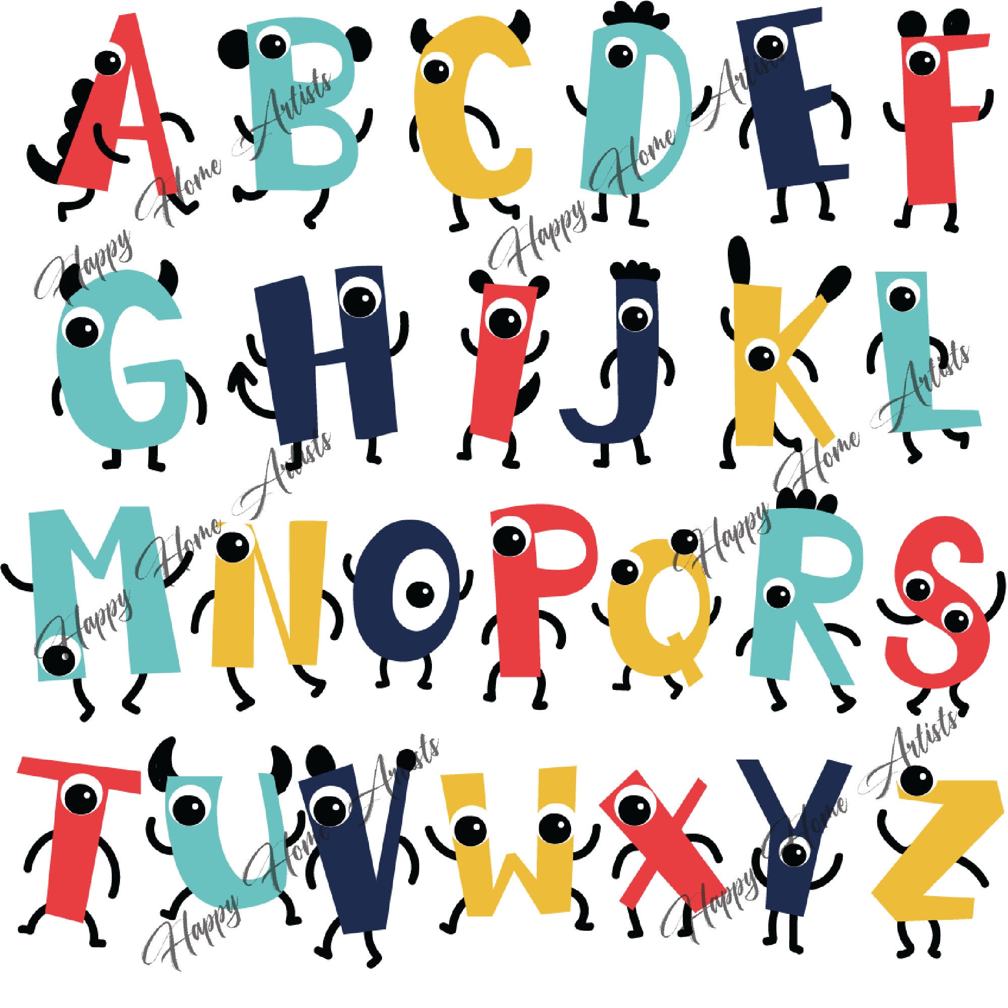 12 Sets of Monster Alphabet Clipart, Monster Letters, Monster Birthday ...