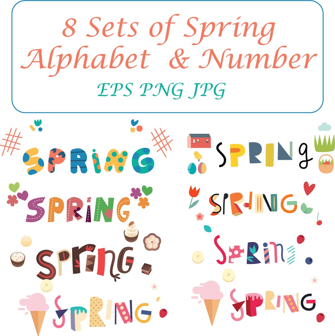 8 Sets of Spring Doodle Alphabet Number, Spring PNG Letters, Spring ...