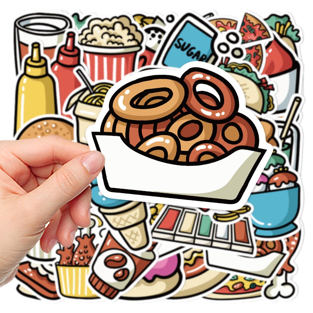 44-50 PCS Delicious Food Stickers Pack, Cute Cartoon Fast Food Stickers ...