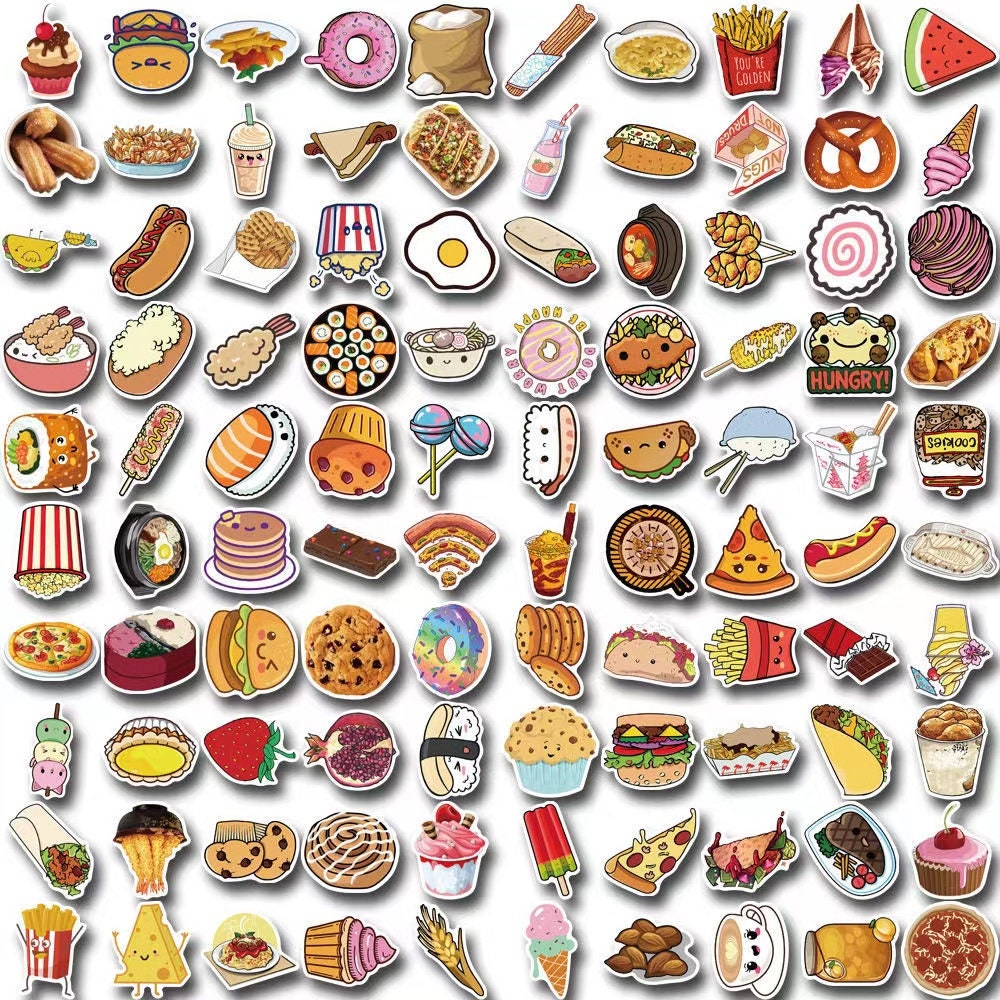 44-50 PCS Delicious Food Stickers Pack, Cute Cartoon Fast Food Stickers ...