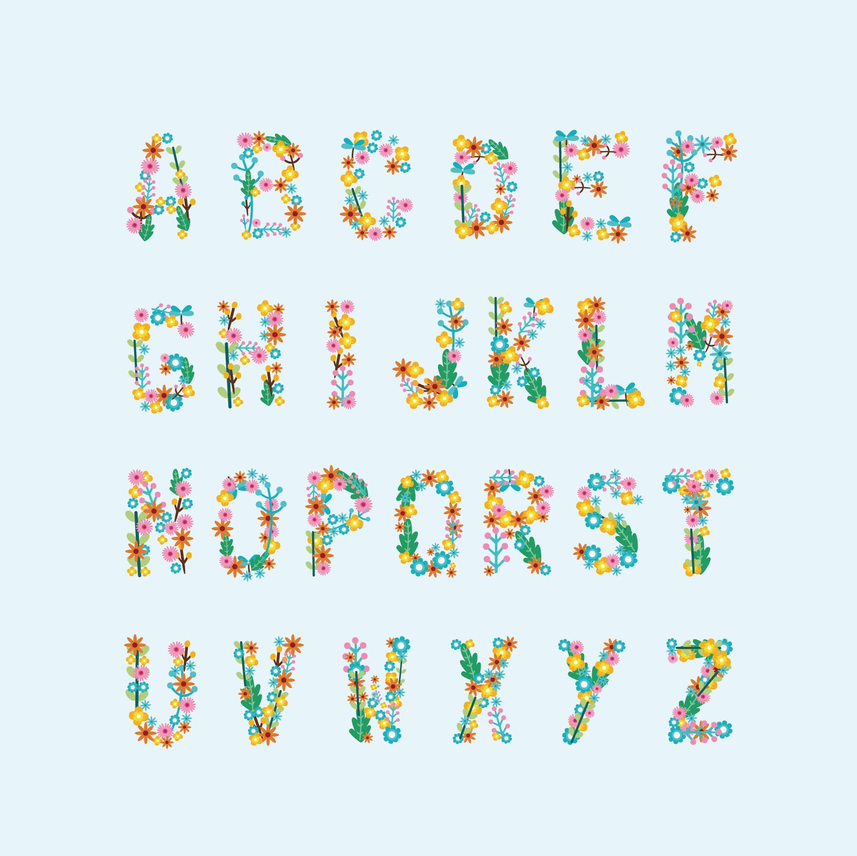 Floral Alphabet Letters, Floral Design, Flower Letters for Sublimation ...