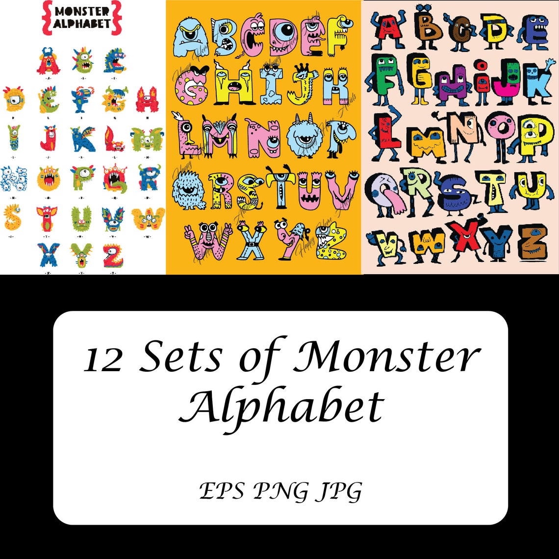 12 Sets of Monster Alphabet Clipart, Monster Letters, Monster Birthday ...