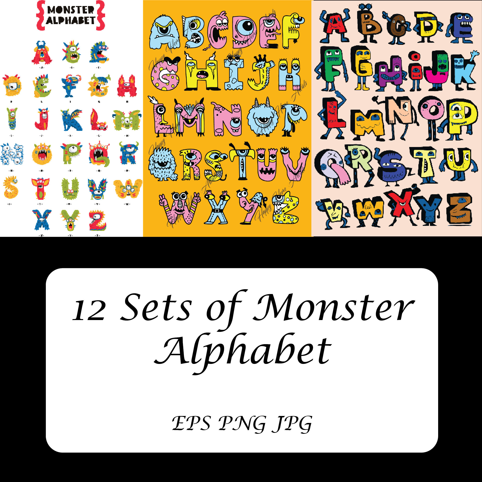 12 Sets of Monster Alphabet Clipart, Monster Letters, Monster Birthday ...