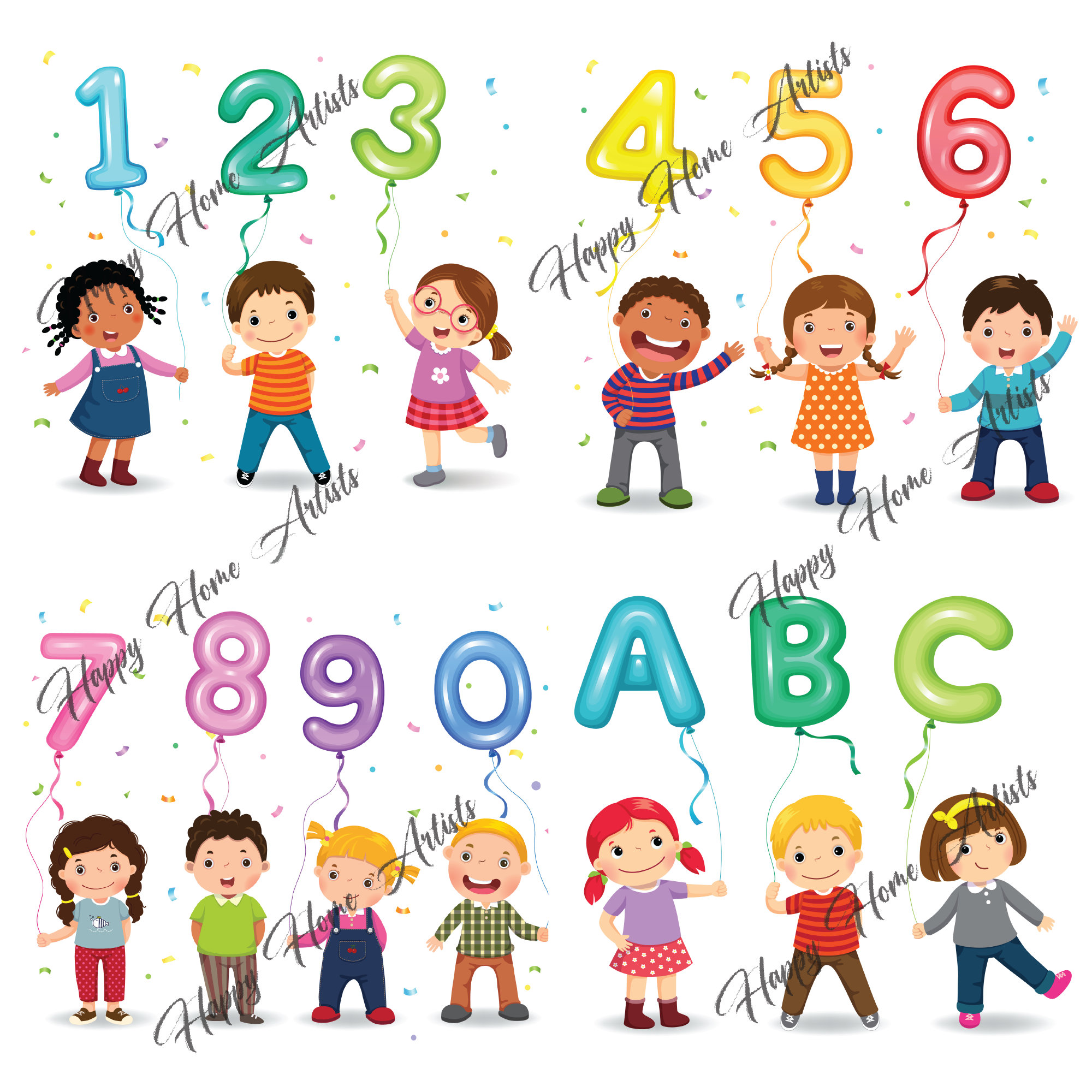 Balloon Alphabet Number Clipart, Balloon Letters, Sublimation Design ...