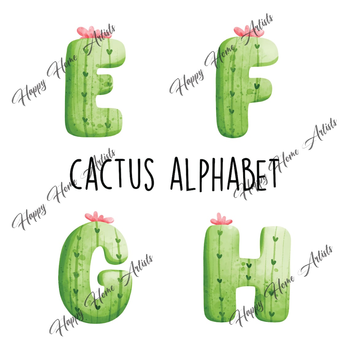 Cactus Alphabets and Numbers Clipart, Cactus Alphabet, Succulent Font ...