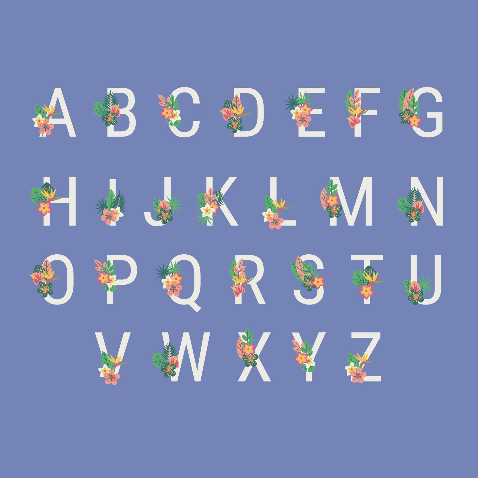 Floral Alphabet Letters, Floral Design, Flower Letters for Sublimation ...