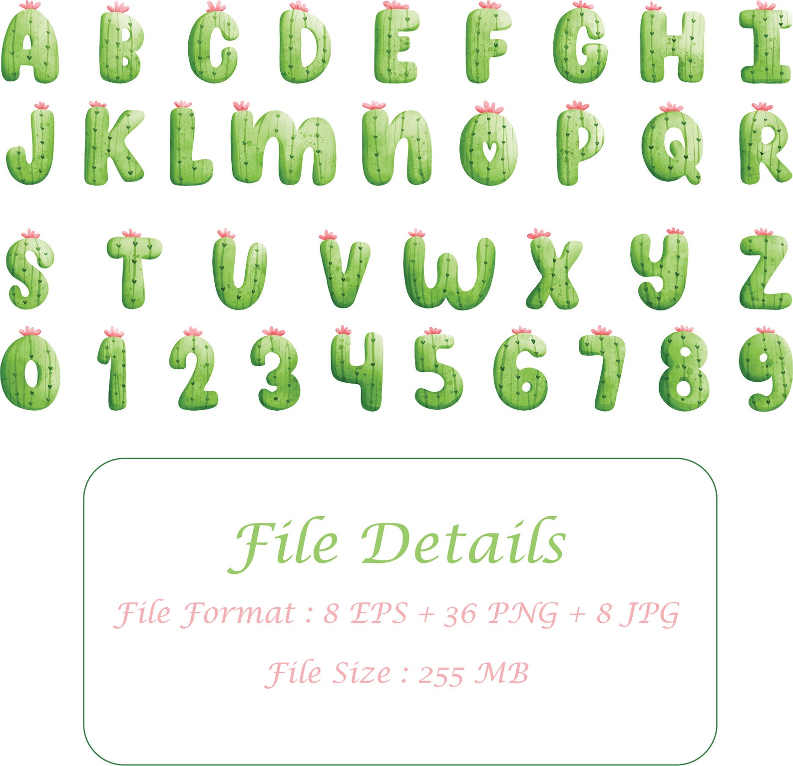 Cactus Alphabets and Numbers Clipart, Cactus Alphabet, Succulent Font ...