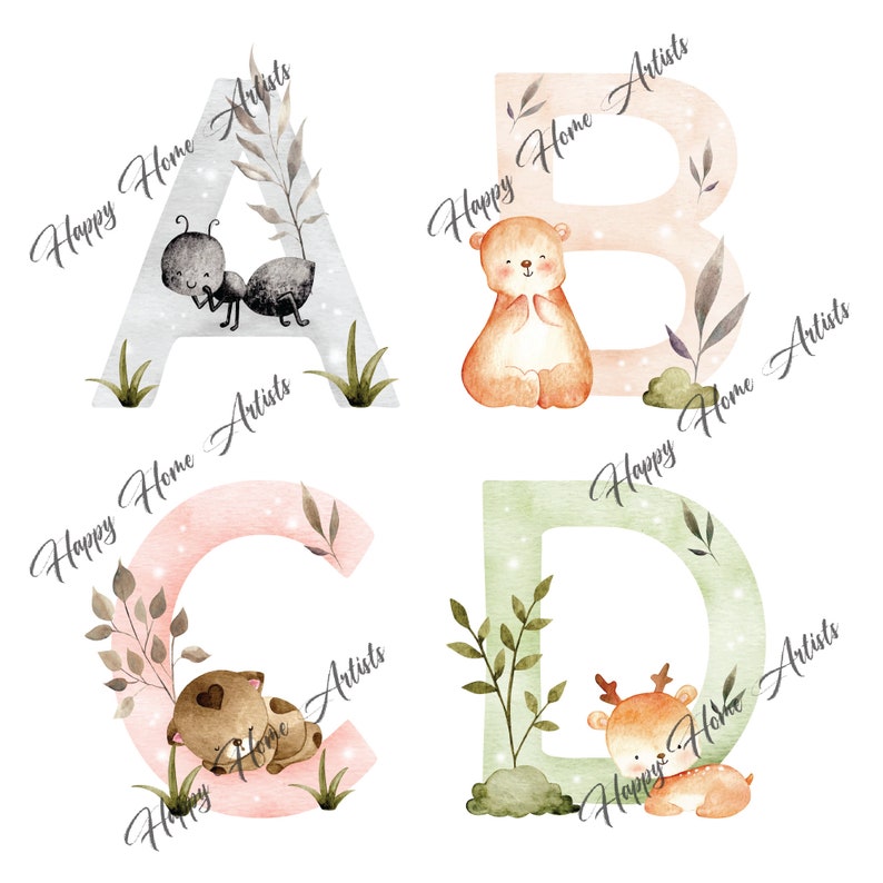 Watercolor Animal Alphabet Clipart, Animal Letters, Sublimation Design ...