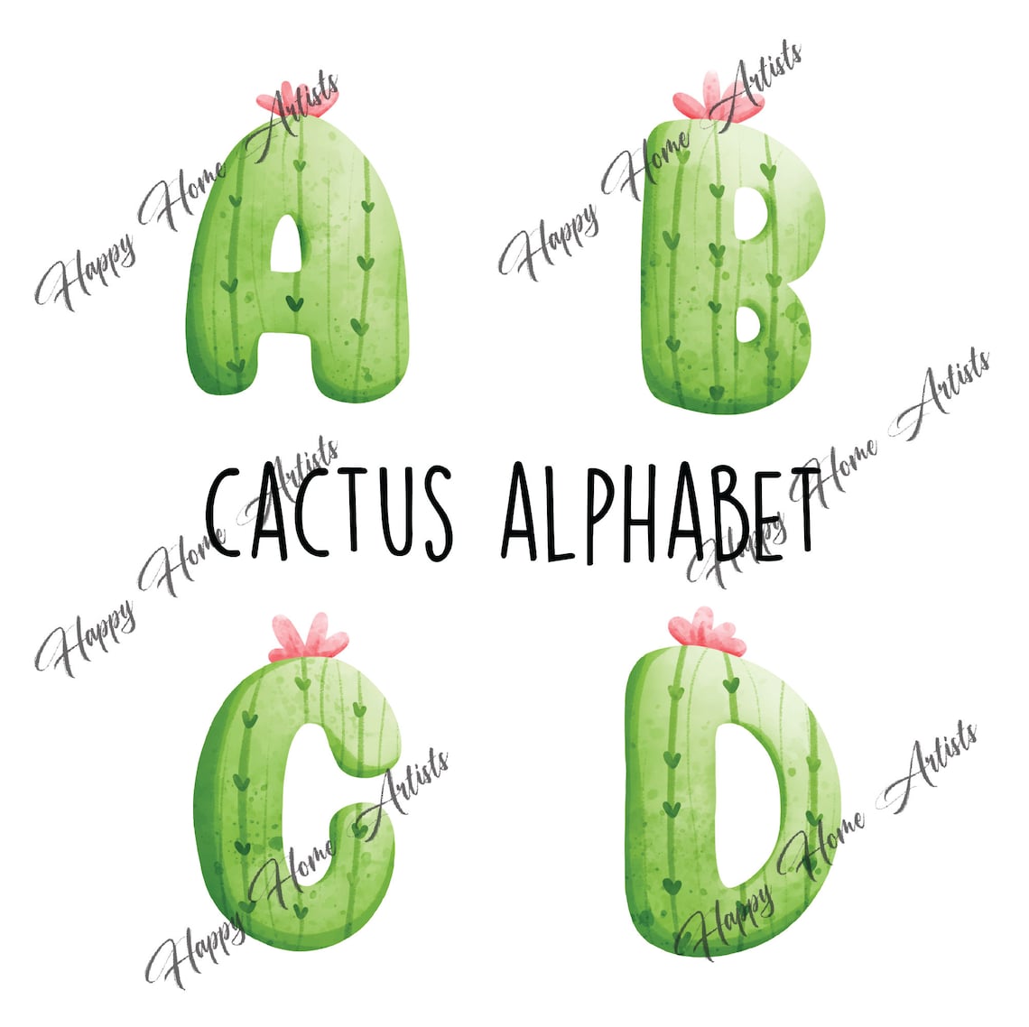 Cactus Alphabets and Numbers Clipart, Cactus Alphabet, Succulent Font ...