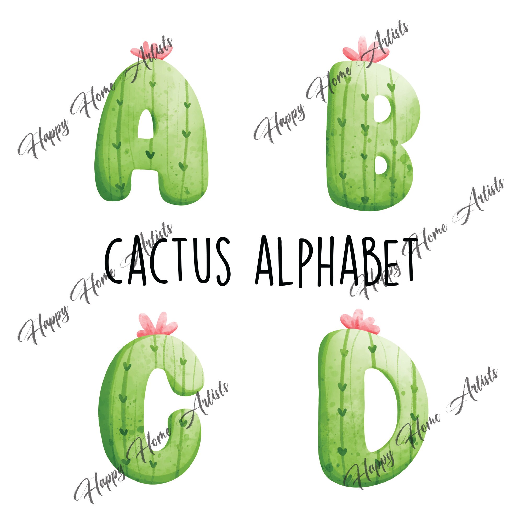 Cactus Alphabets and Numbers Clipart, Cactus Alphabet, Succulent Font ...