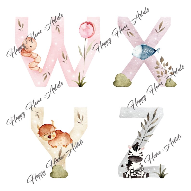 Watercolor Animal Alphabet Clipart, Animal Letters, Sublimation Design ...