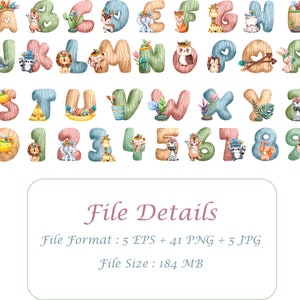 Watercolor Jungle Animal Alphabet Clipart, Animal Letters, Sublimation ...
