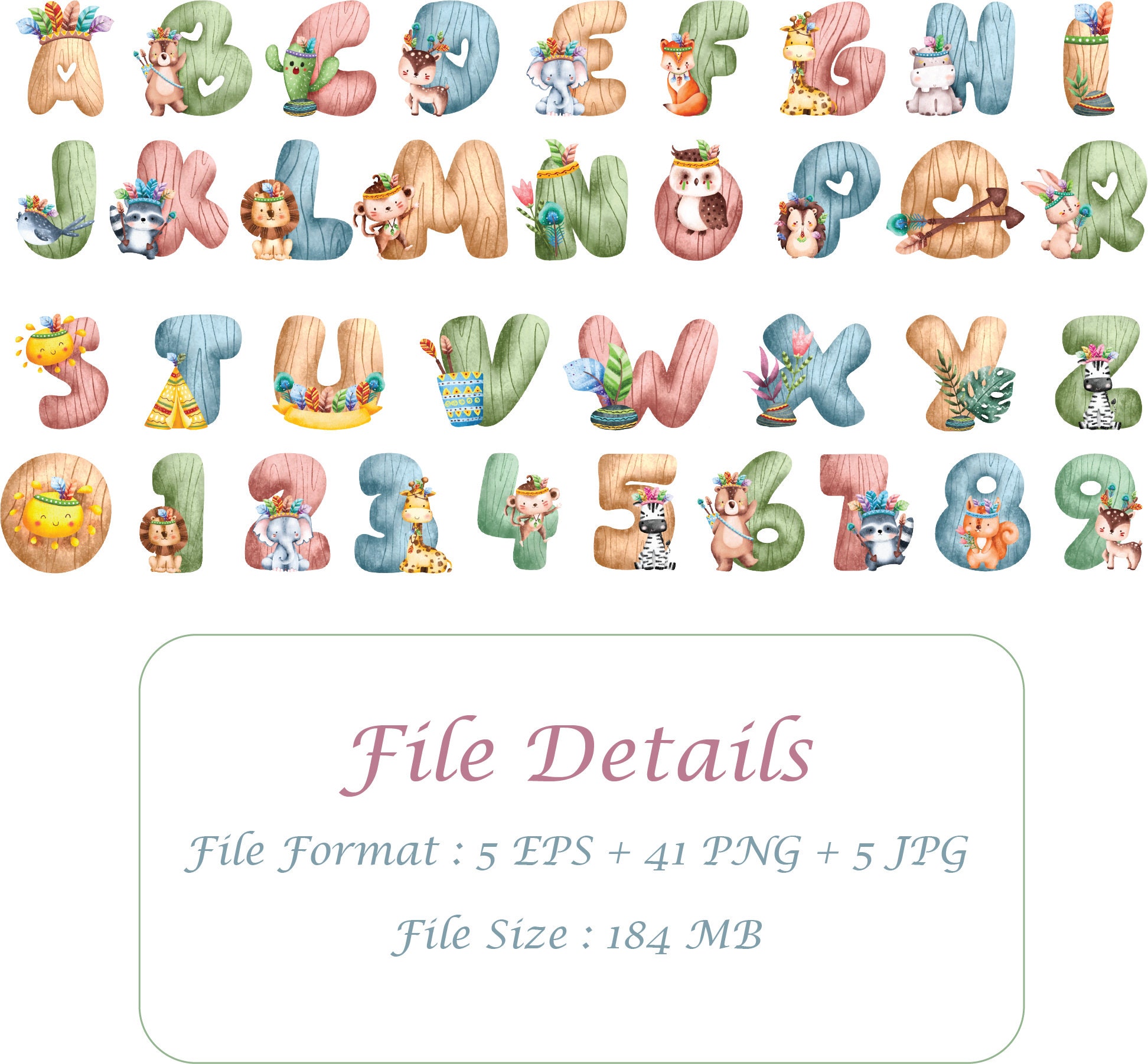 Watercolor Jungle Animal Alphabet Clipart Animal Letters - Etsy