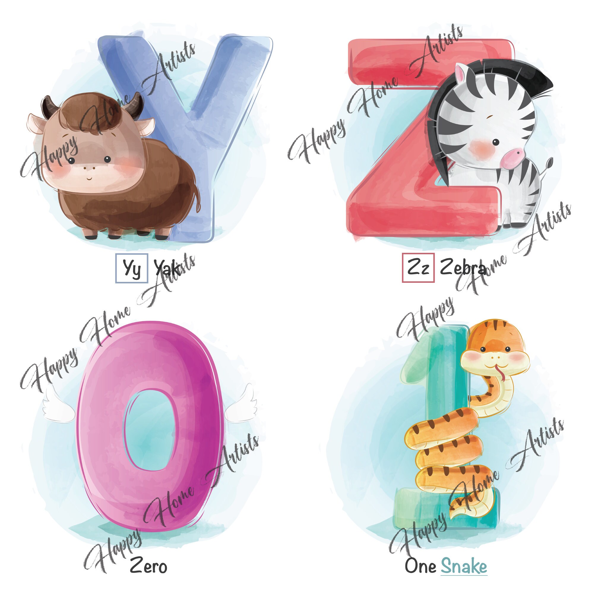 Watercolor Animal Alphabet Number Set, Clipart, Animal Letters ...