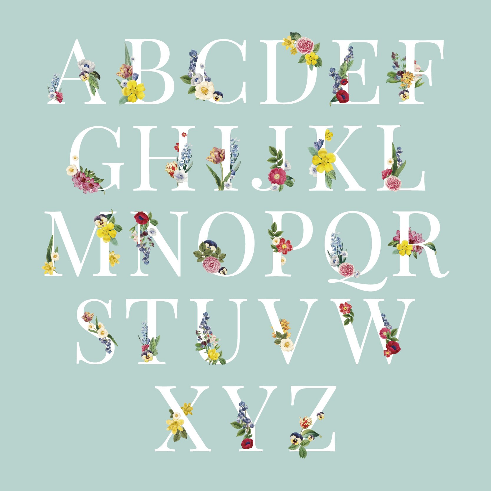 Floral Alphabet Letters, Floral Design, Flower Letters for Sublimation ...