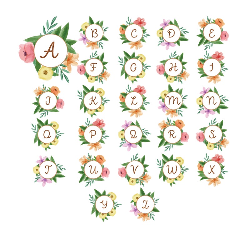 Floral Alphabet Letters, Floral Design, Flower Letters for Sublimation ...