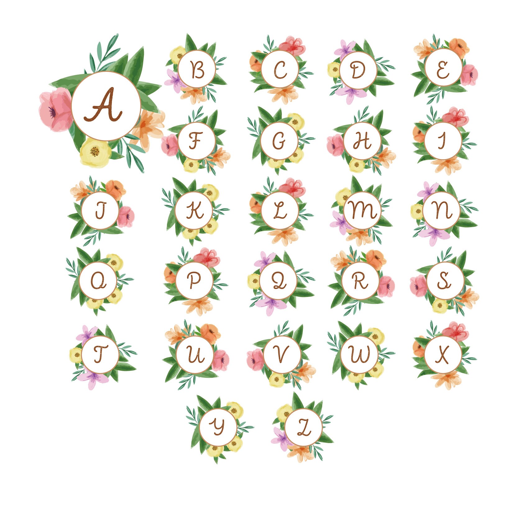 Floral Alphabet Letters, Floral Design, Flower Letters for Sublimation ...