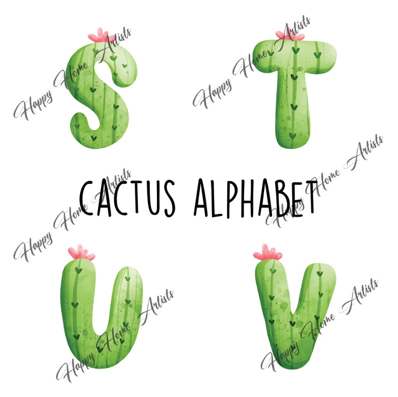 Cactus Alphabets and Numbers Clipart, Cactus Alphabet, Succulent Font ...