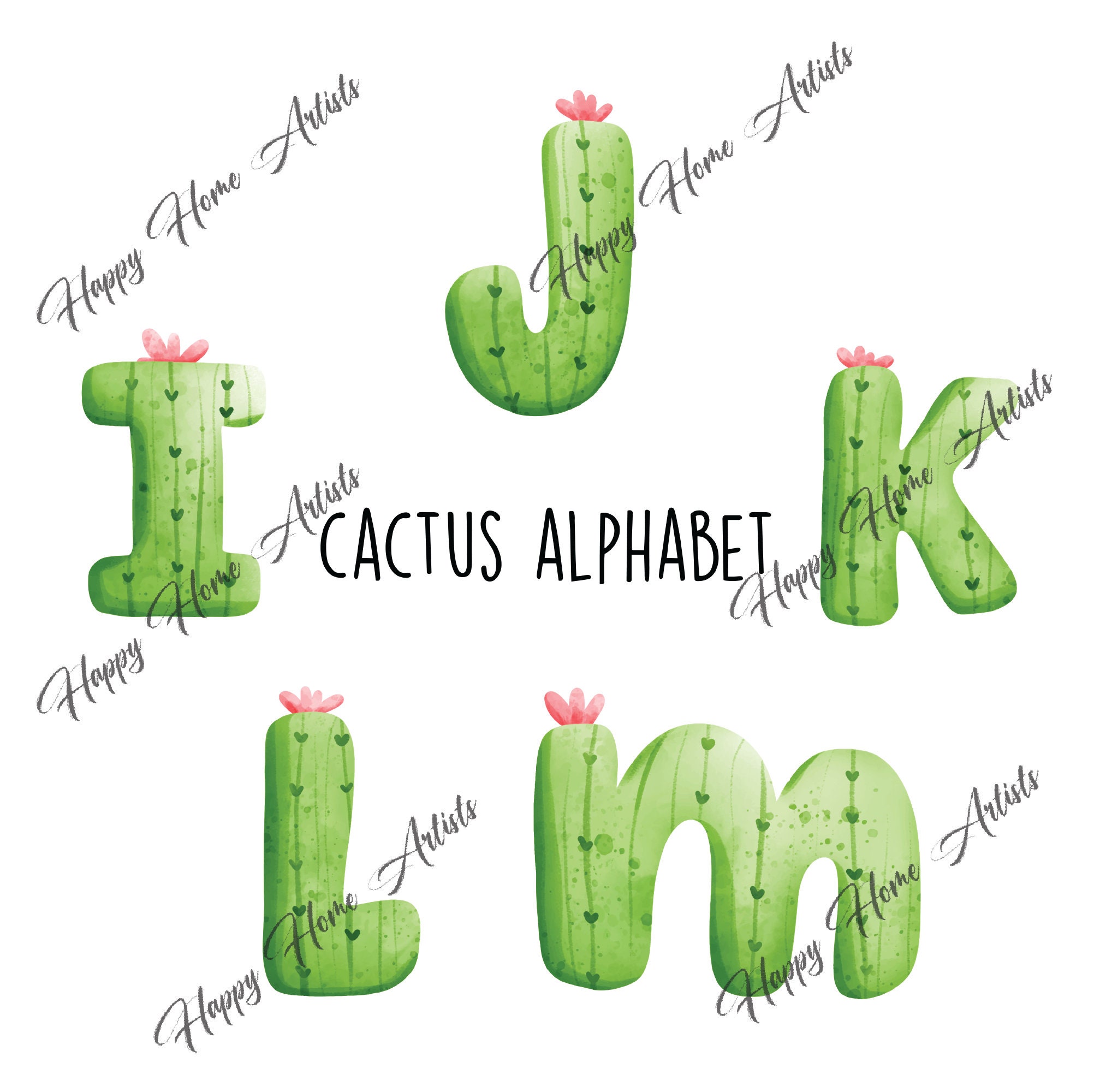 Cactus Alphabets and Numbers Clipart, Cactus Alphabet, Succulent Font ...