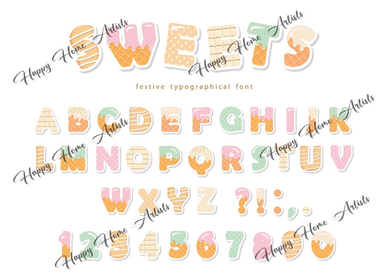 2 Sets of Ice Cream Wafer Alphabet Number, Summer Letters Font, A-Z Ice ...