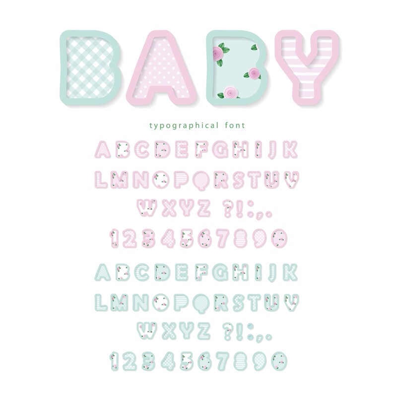 2 Sets of Baby Font Number PNG, Newborn Letters, Nursery Font, Baby ...