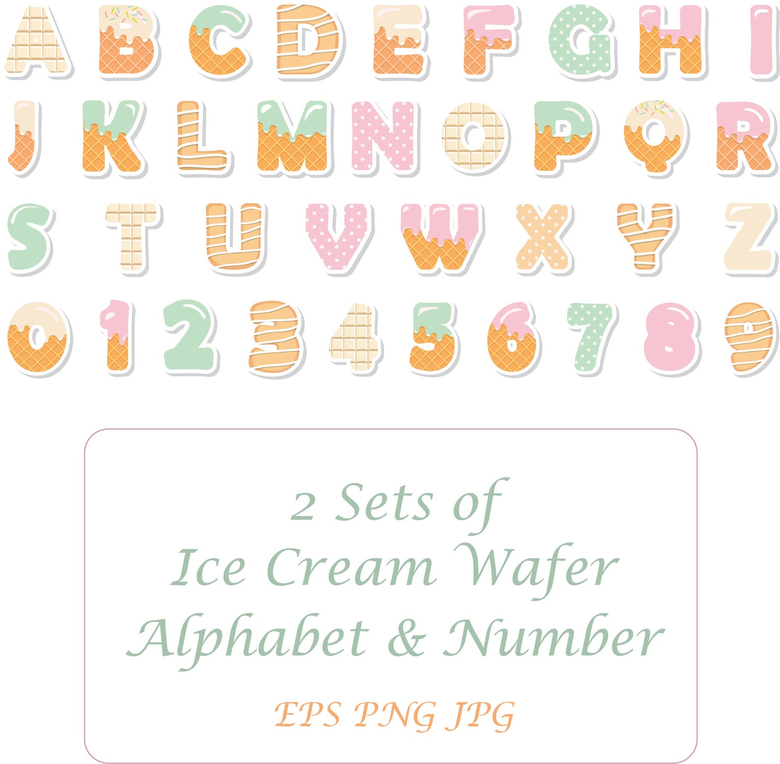 2 Sets of Ice Cream Wafer Alphabet Number, Summer Letters Font, A-Z Ice ...