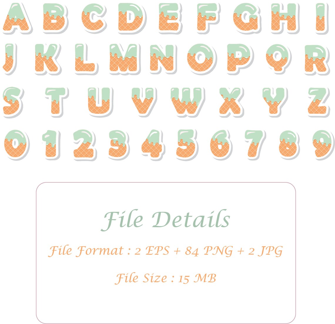 2 Sets of Ice Cream Wafer Alphabet Number, Summer Letters Font, A-Z Ice ...