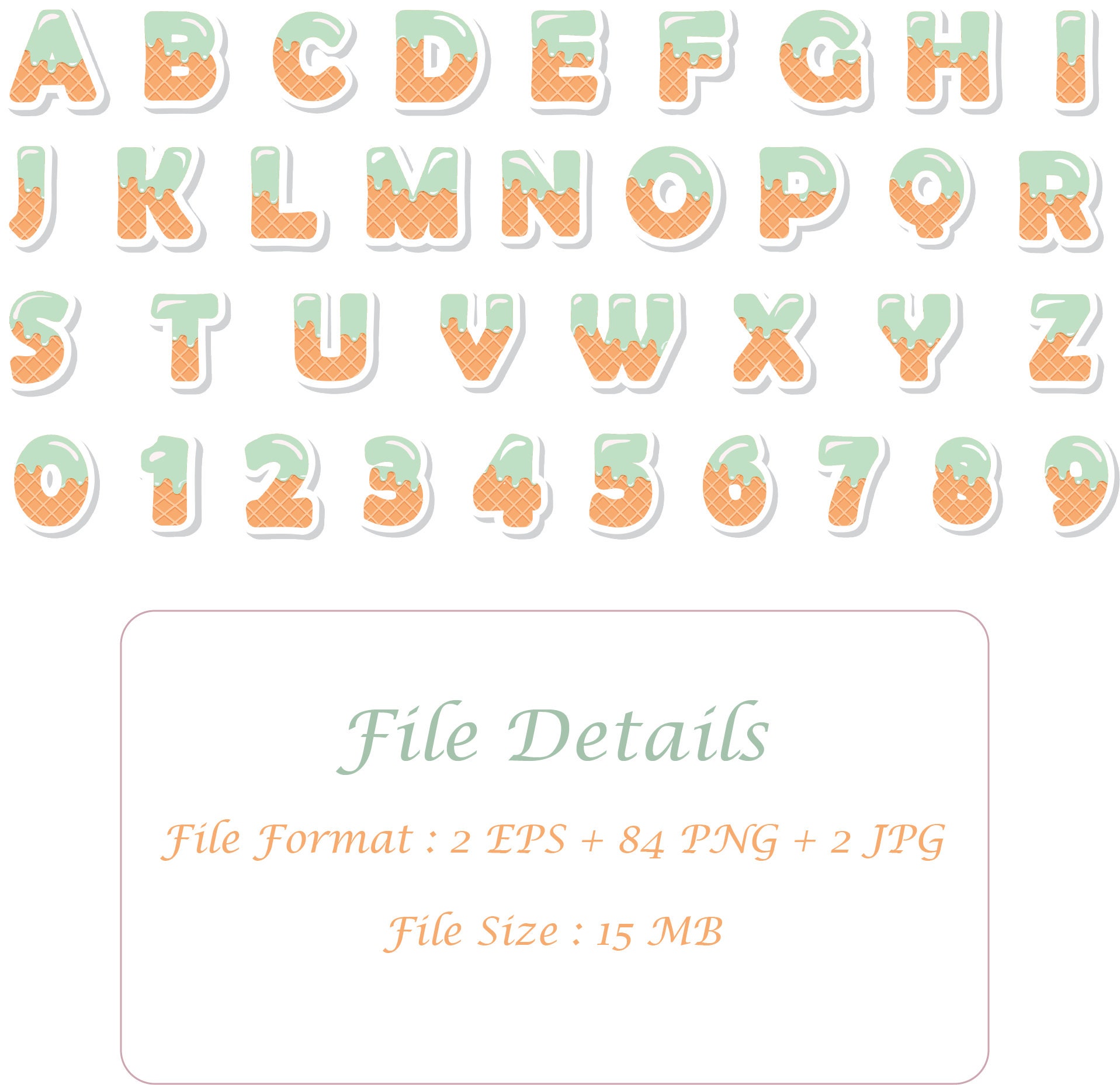 2 Sets of Ice Cream Wafer Alphabet Number, Summer Letters Font, A-Z Ice ...