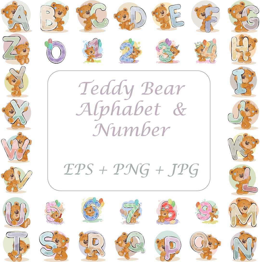 Teddy Bear Alphabet Clipart, Bear Letters, Bear Birthday, Sublimation ...
