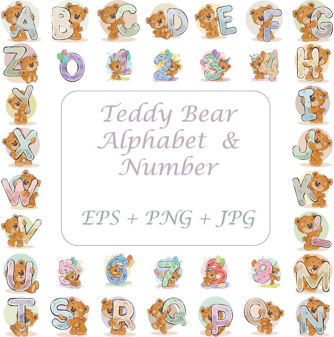 Teddy Bear Alphabet Clipart, Bear Letters, Bear Birthday, Sublimation ...