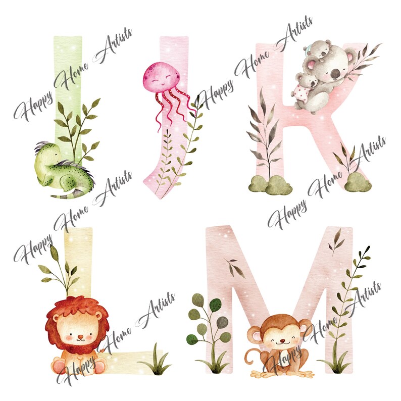 Watercolor Animal Alphabet Clipart, Animal Letters, Sublimation Design ...