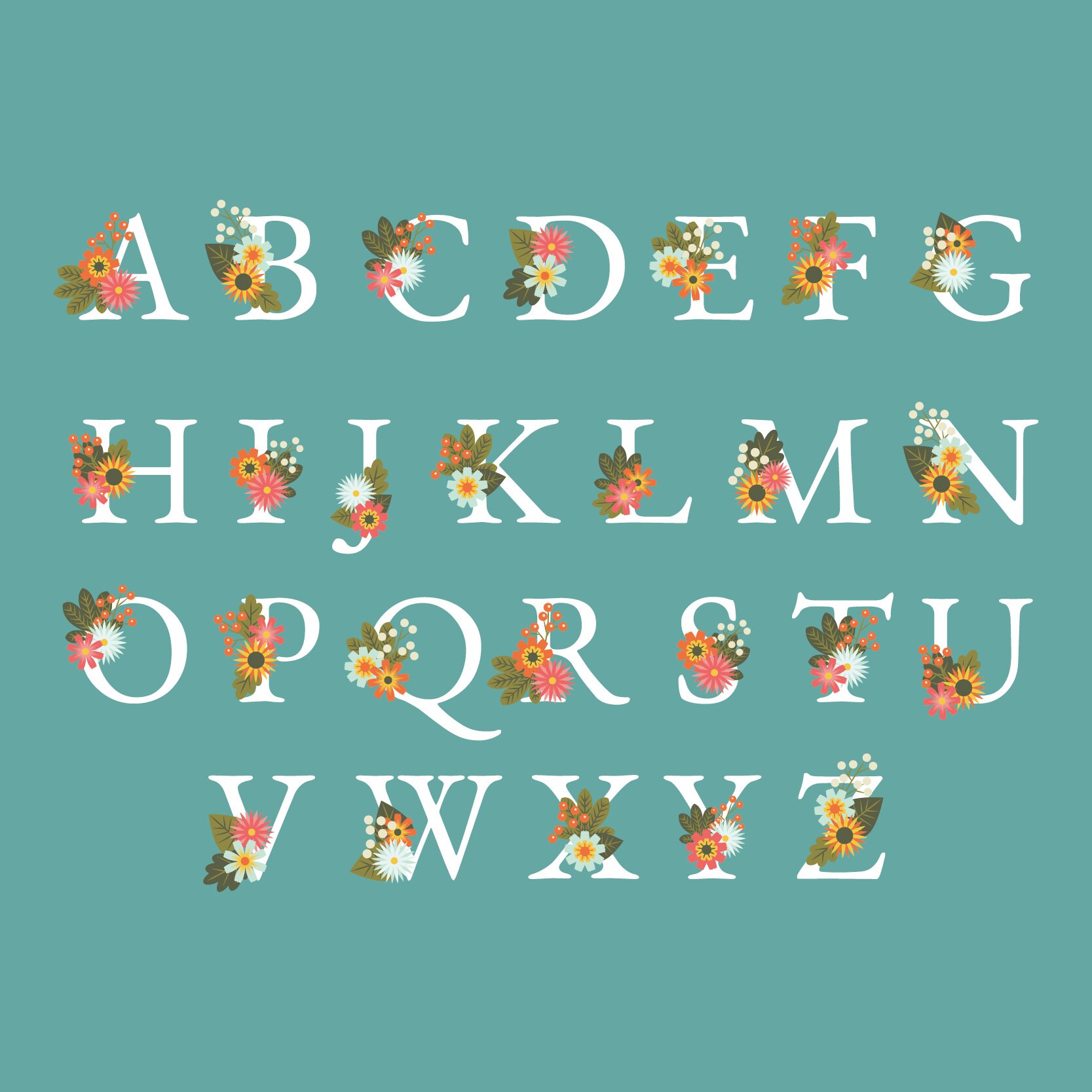 Floral Alphabet Letters, Floral Design, Flower Letters for Sublimation ...