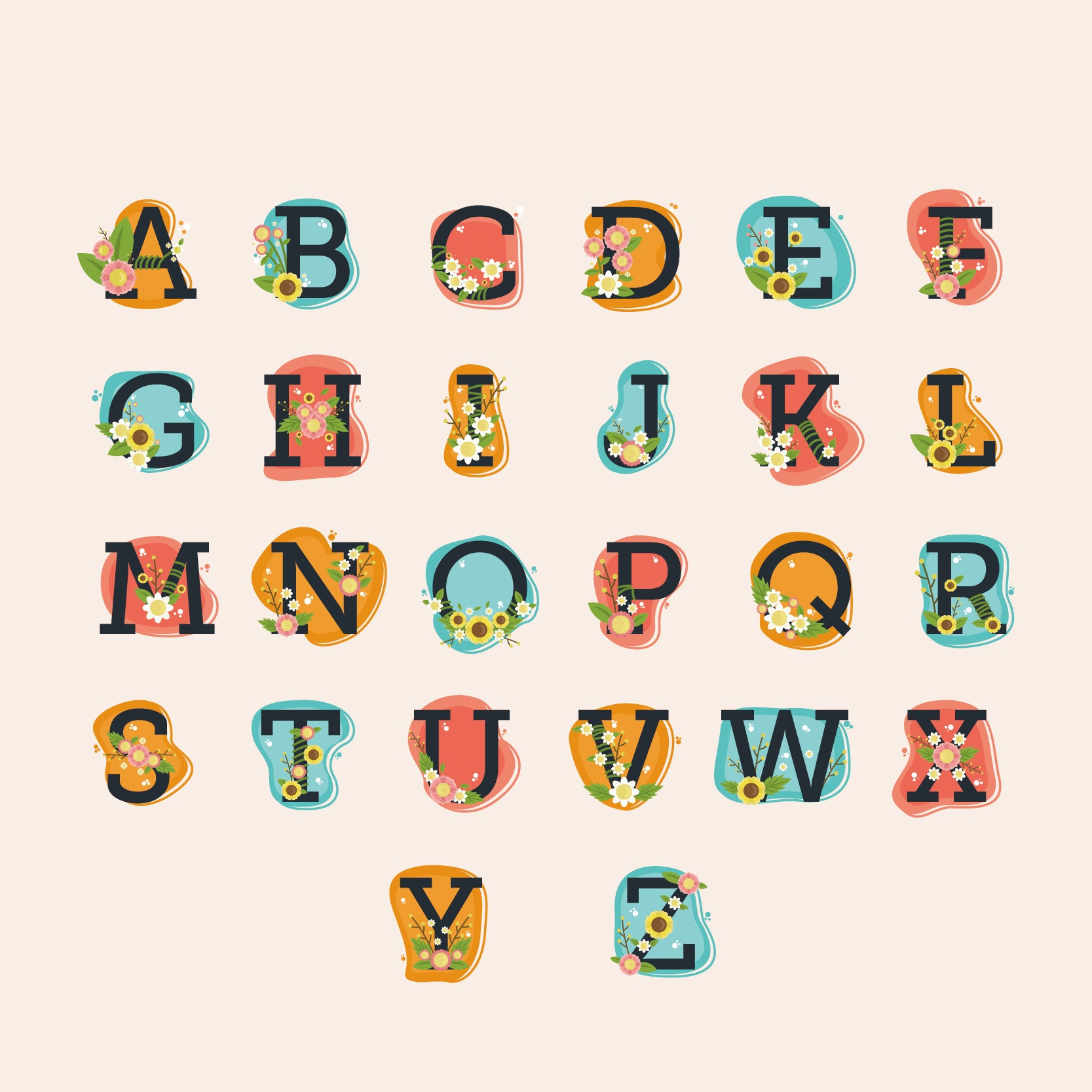 Floral Alphabet Letters, Floral Design, Flower Letters for Sublimation ...