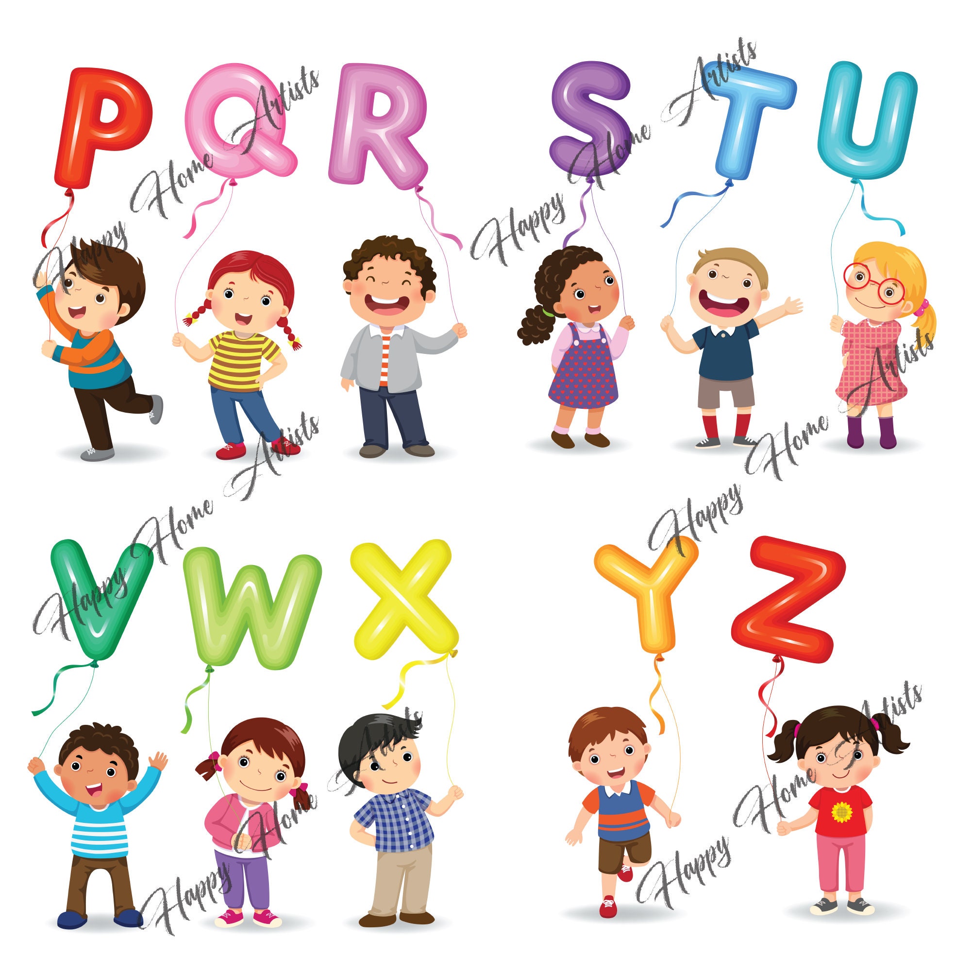 Balloon Alphabet Number Clipart, Balloon Letters, Sublimation Design ...