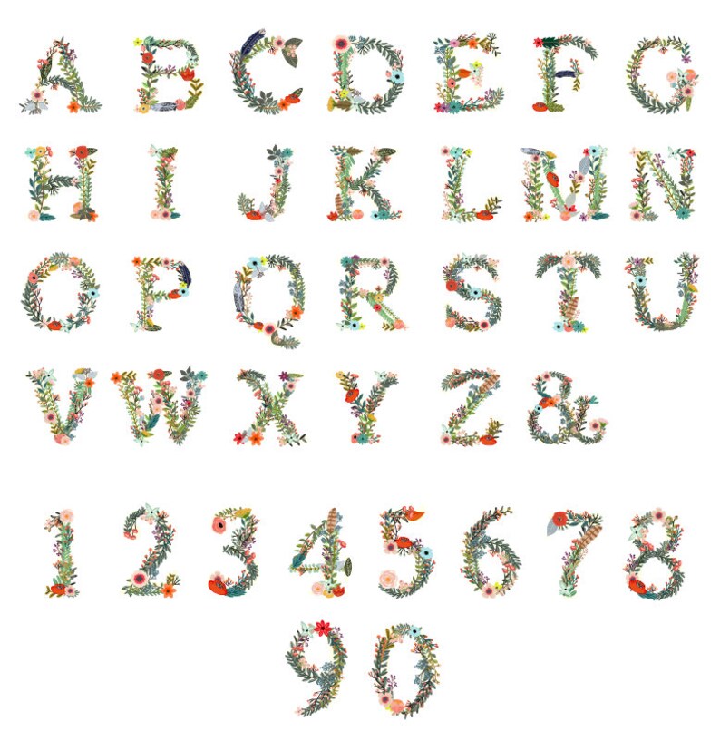 Floral Alphabet & Number Clipart, Letters Clipart, Floral Number ...