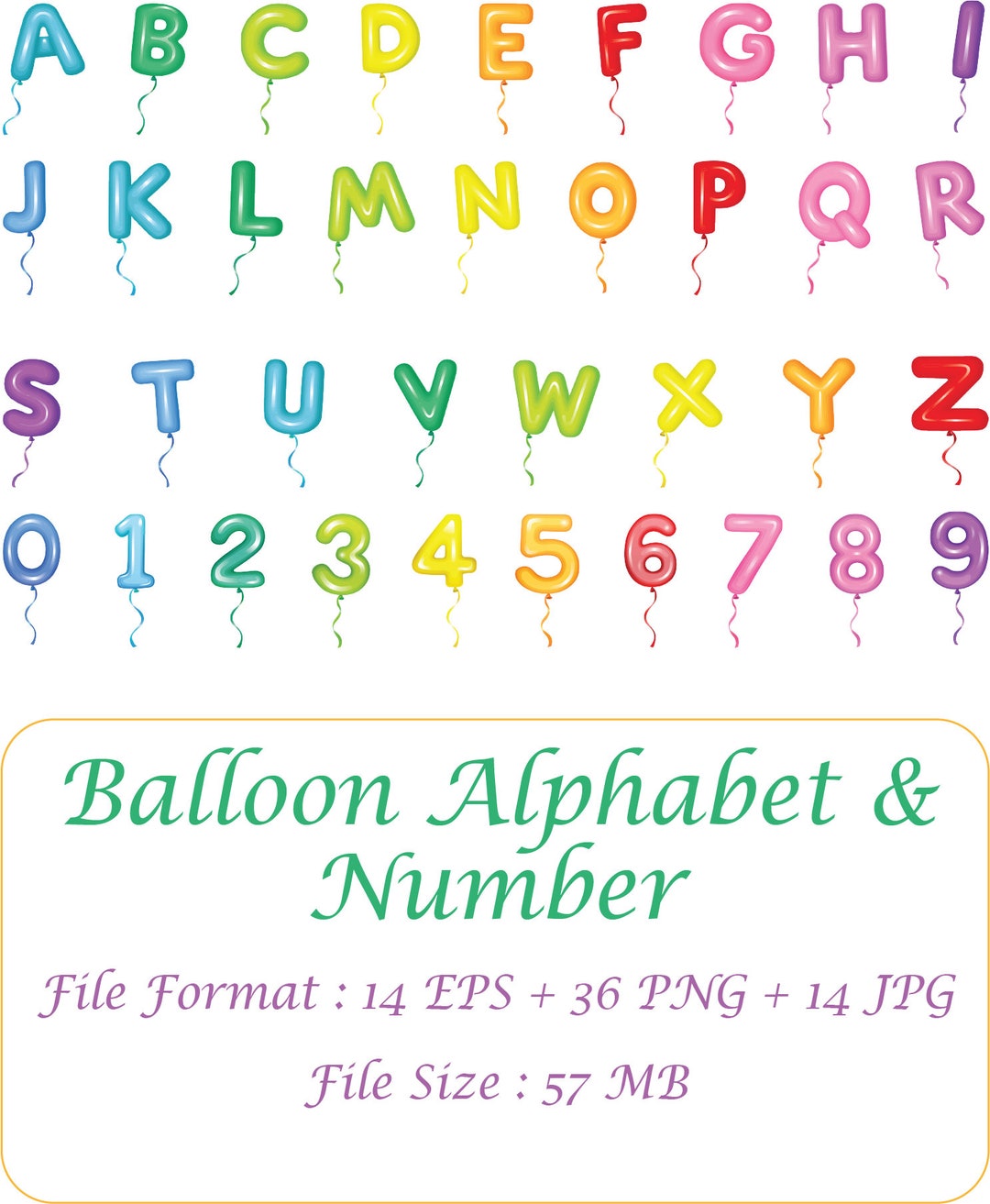 Balloon Alphabet Number Clipart, Balloon Letters, Sublimation Design ...