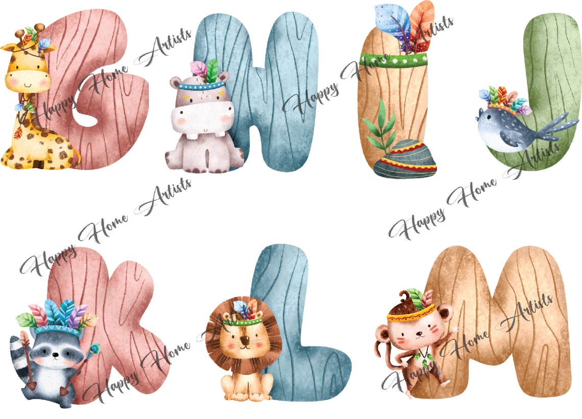 Watercolor Jungle Animal Alphabet Clipart Animal Letters - Etsy